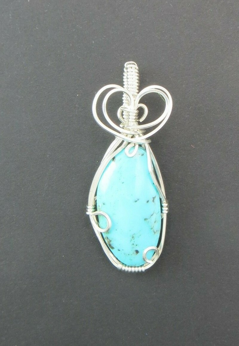 TURQUOISE WIRE WRAP PENDANT STERLING SILVER | eBay