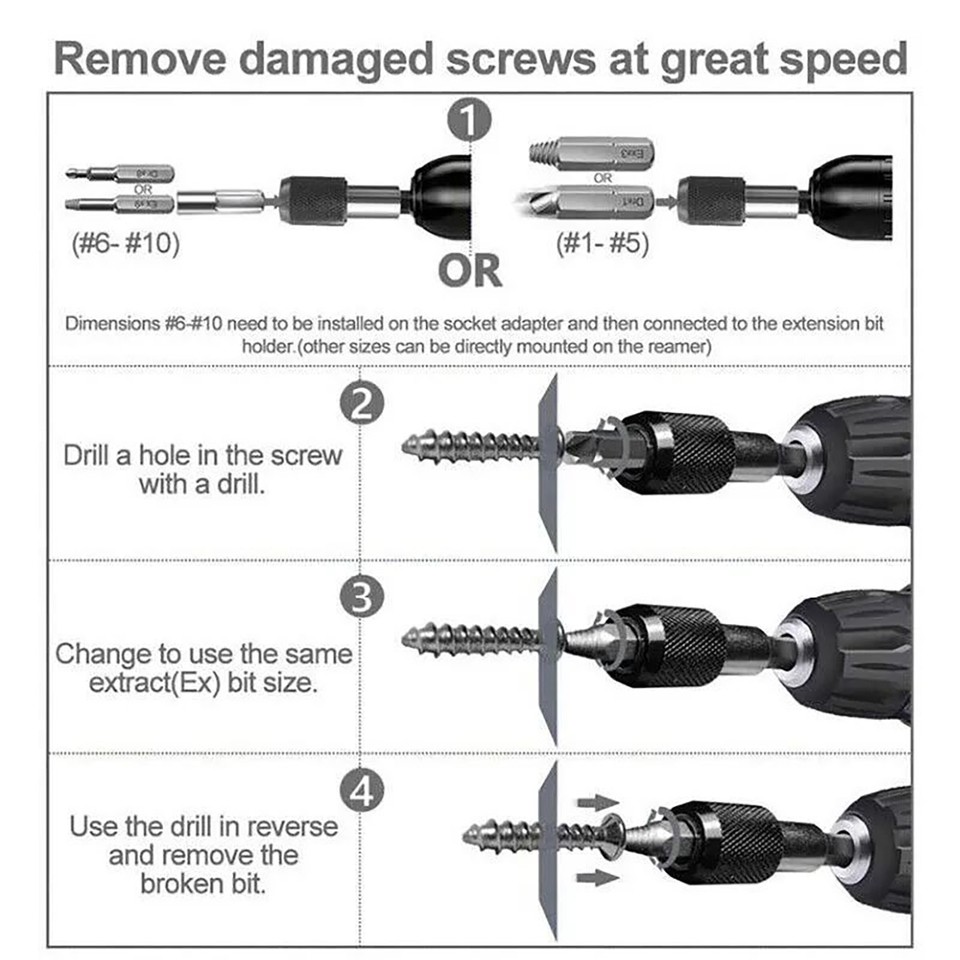 Screw Extractor Remover Set Easy Out Damaged Stripped Drill Bits Bolt ...