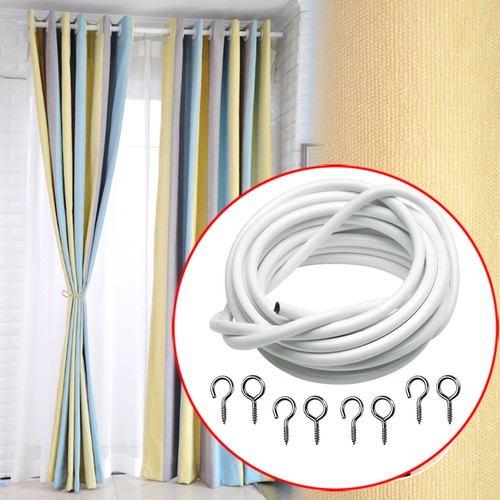 3m Net Curtain Wire White Window Cord Cable With FREE 4 HOOKS & 4 EYES ...