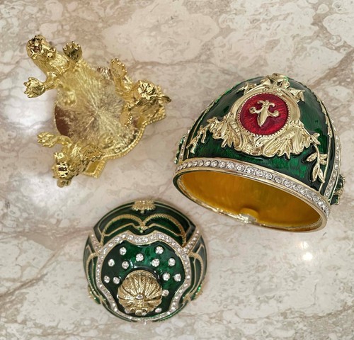 Faberge egg Jewelry box Fabergé Emerald Trinket Swarovski Handset 24k ...