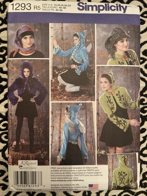 Simplicity Pattern 1293 Misses Fantasy Jacket Hat Wings Sizes 14 - 22 ...