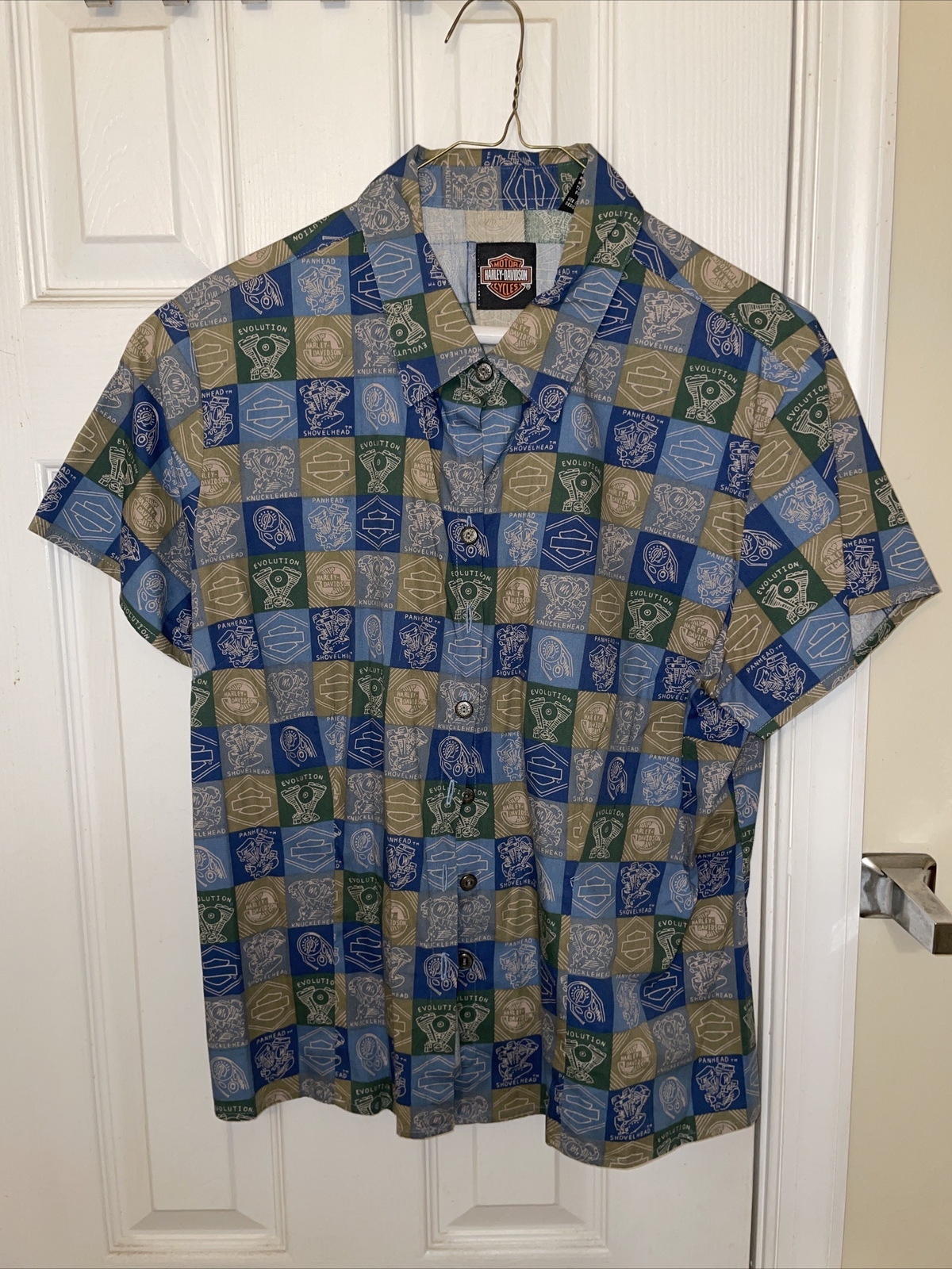 Harley Davidson Button Down Engine Print Hawaiian Shi… - Gem