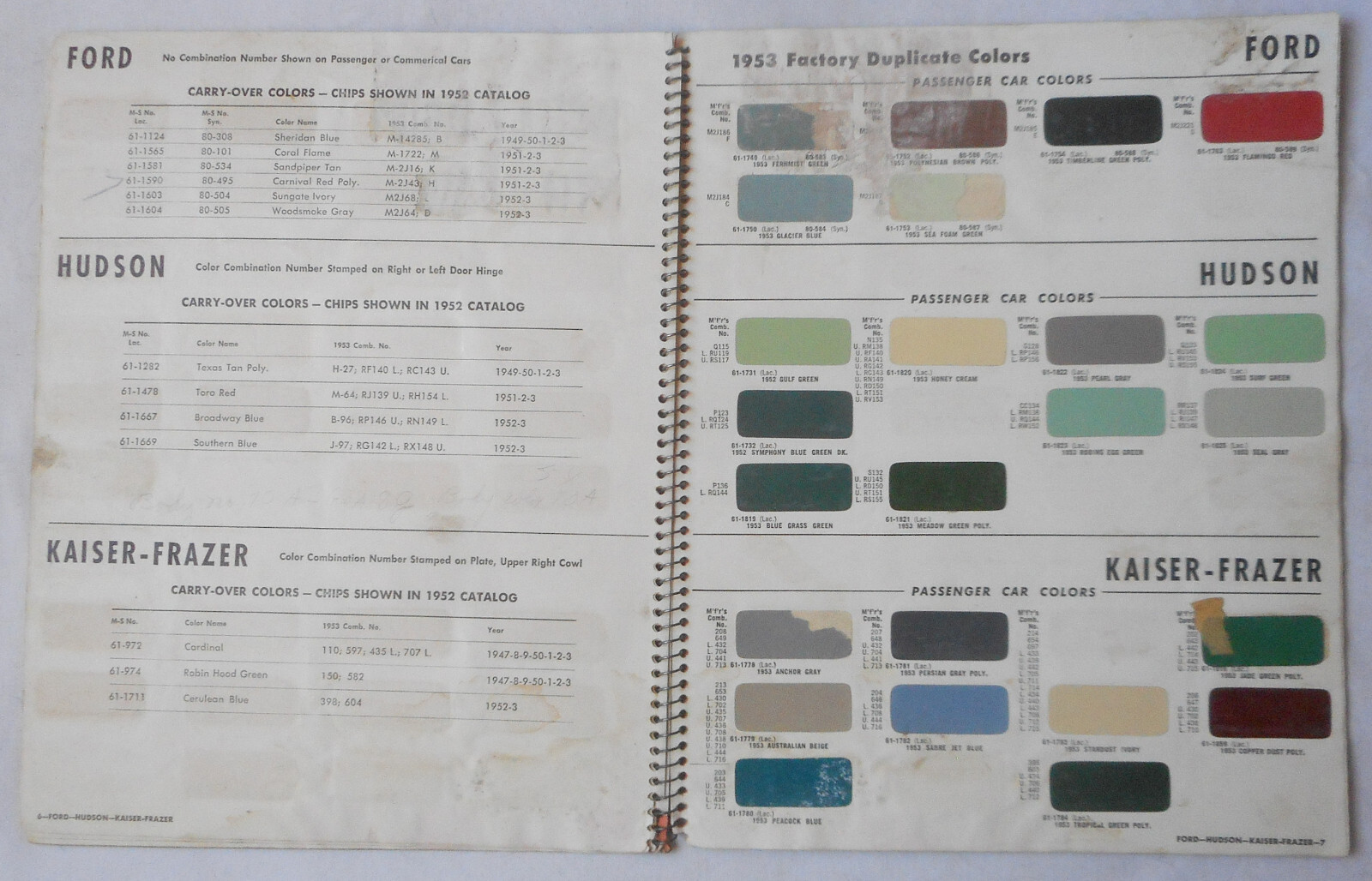 1953 MARTIN SENOUR COLOR PAINT CHIP BOOK ALL MAKES GM MOPAR FORD MORE ...