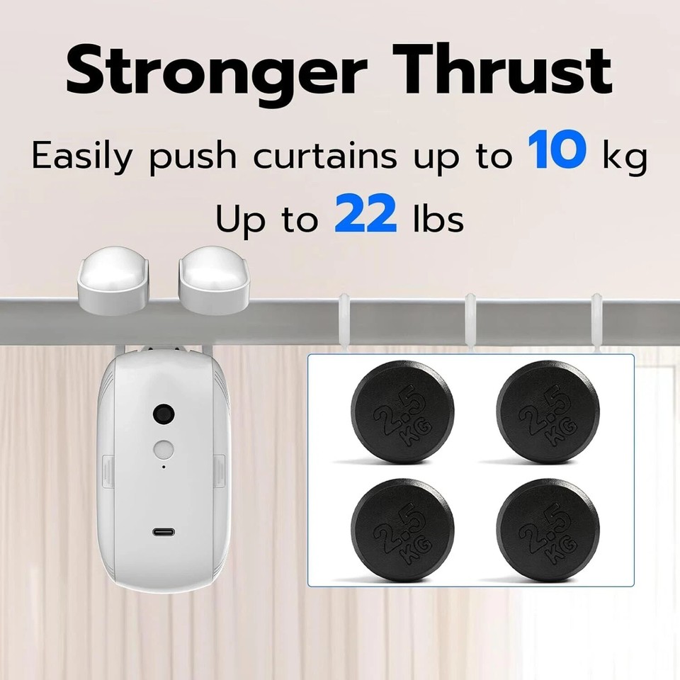 Two Smart Curtain Openers - Voice Control, Light Sensor, Works with ...