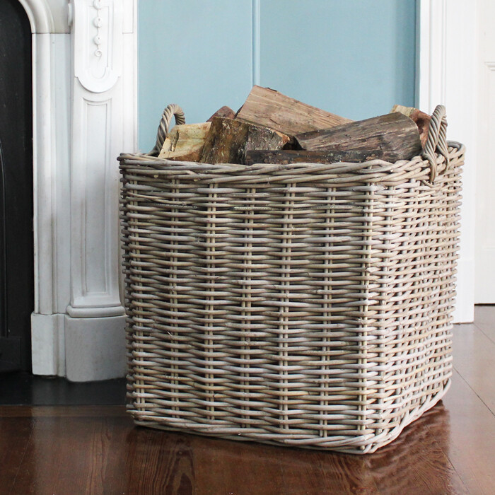 Fireside Square Extra Large Log Basket Wicker Rattan Stove Wood Storage ...