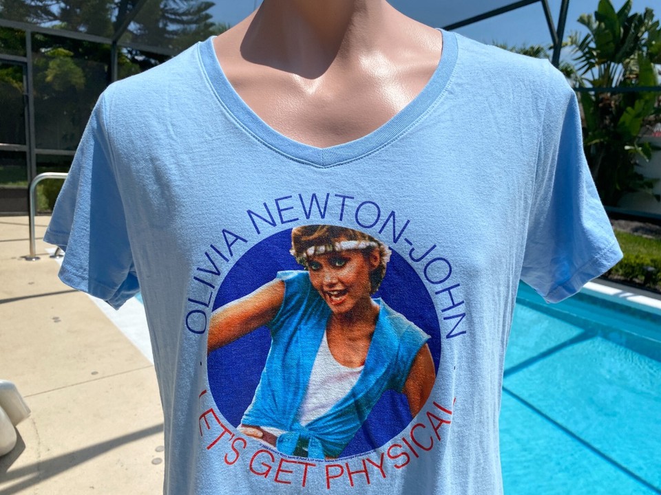 Olivia Newton John Blue Let's Get Physical T Shirt Mens size XL | eBay