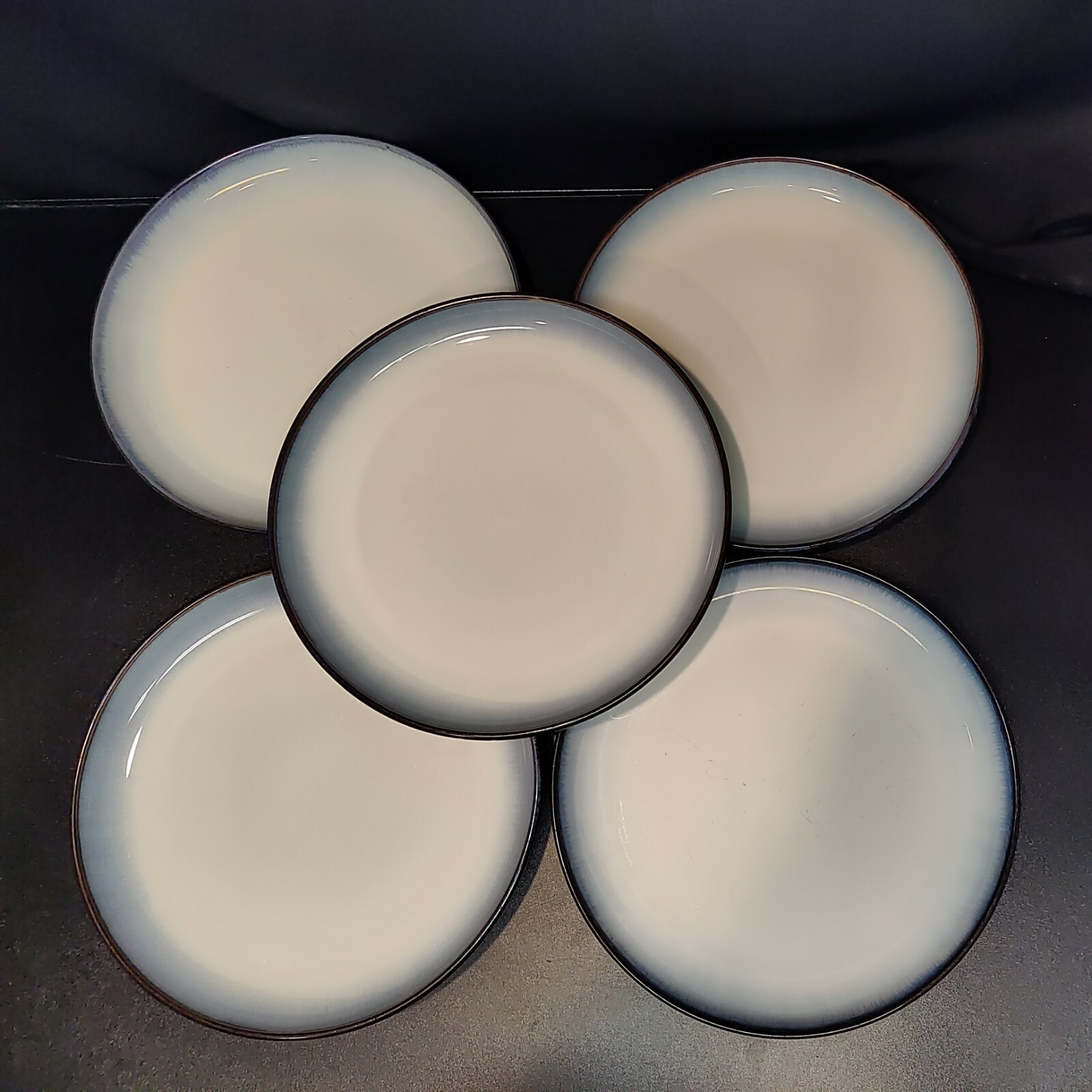 Sango Dinner Plates Concepts Eggplant 4942 Round Blue White Set of 5 | eBay