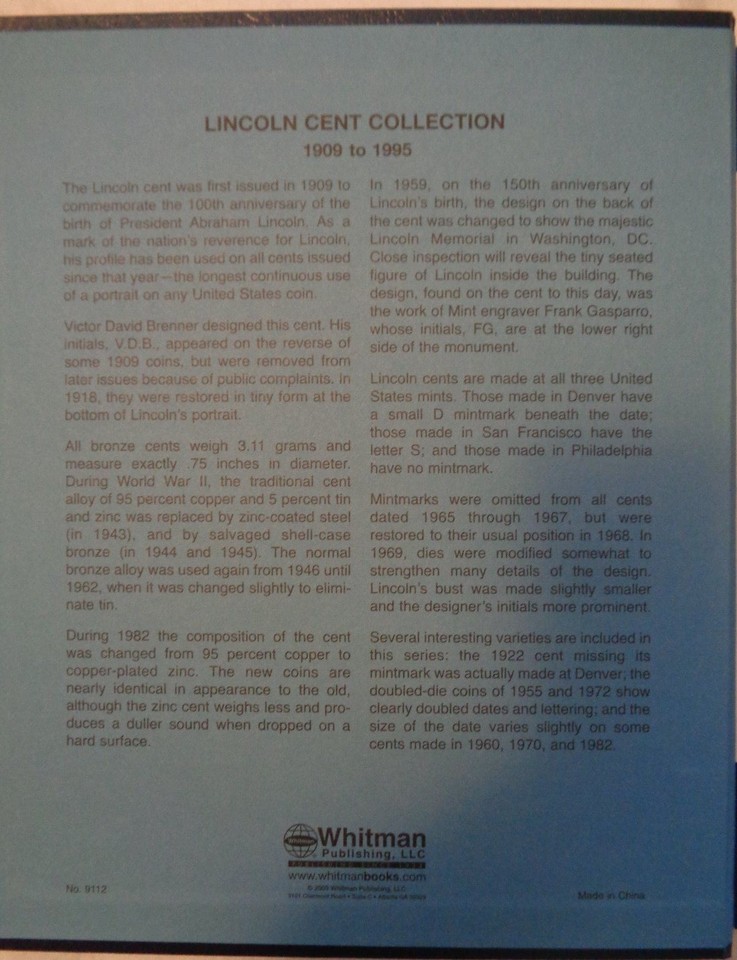 Whitman Classic Album #9112 Lincoln Cents 1909-1995, New | eBay