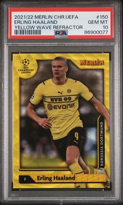 2021-22 Topps Merlin Chrome Erling Haaland Yellow Wave Refractor /225 ...