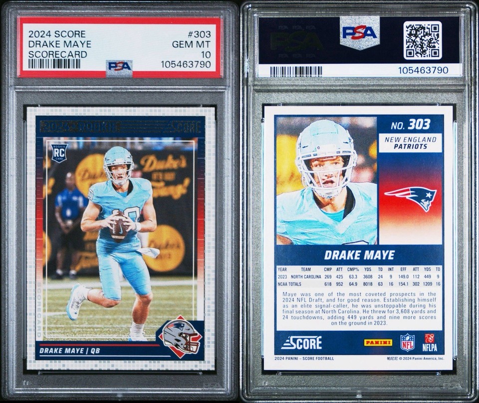 2024 Score Drake Maye Rookie #303 SCORECARD (RC) POP 1 New PSA 10 SLAB ...