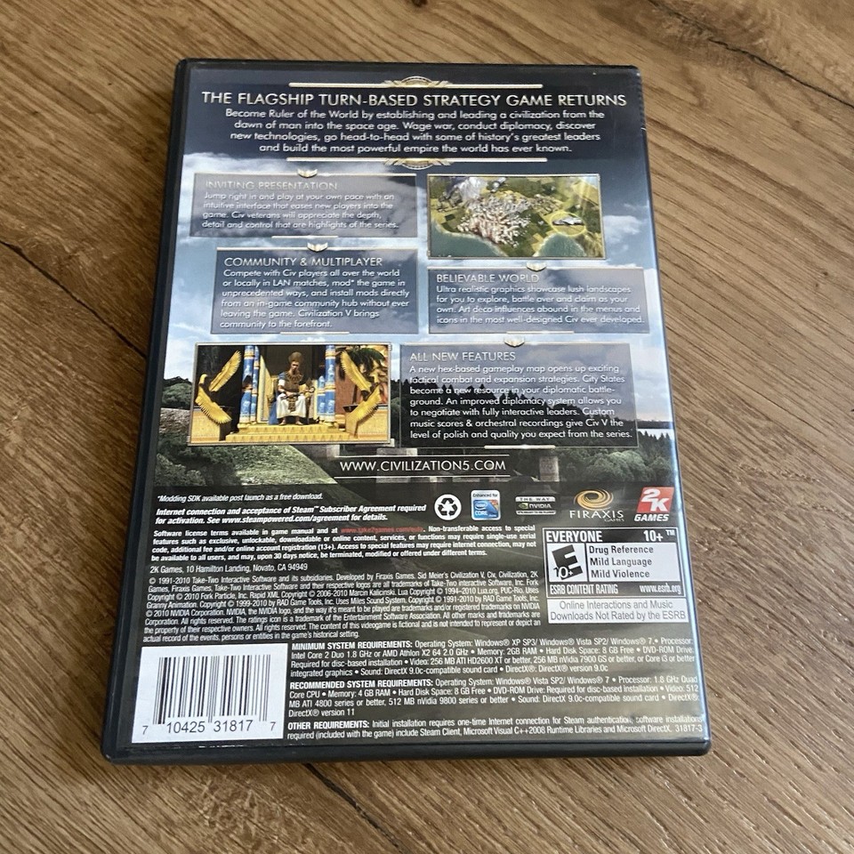 Sid Meier's Civilization V PC Game (Complete, 2010) Very Good Complete ...