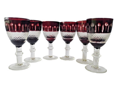 Set Of 6 Ajka Faberge Xenia / King Louise Ruby Red Cut to Clear Crystal ...