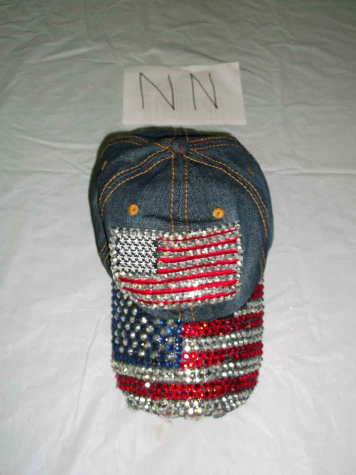 USA Flag Patriotic Denim Rhinestone Rivet Bling / Sparkle Hat CAP ONE ...