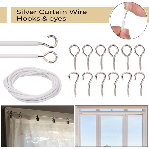 2-25m Cord White Curtain Net Wire Cable with Hooks and Eyes Fittings ...