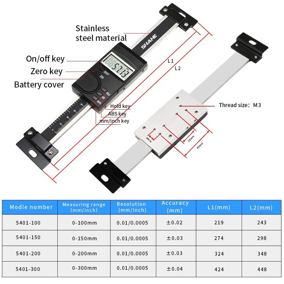 SHAHE 150mm Vertical Type Digital Linear Scale Measuring Tool 0.01mm ...