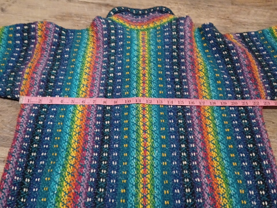 VTG Earth Ragz Rainbow Stripe Wool Sweater Jacket Zip Cardigan Unisex L ...