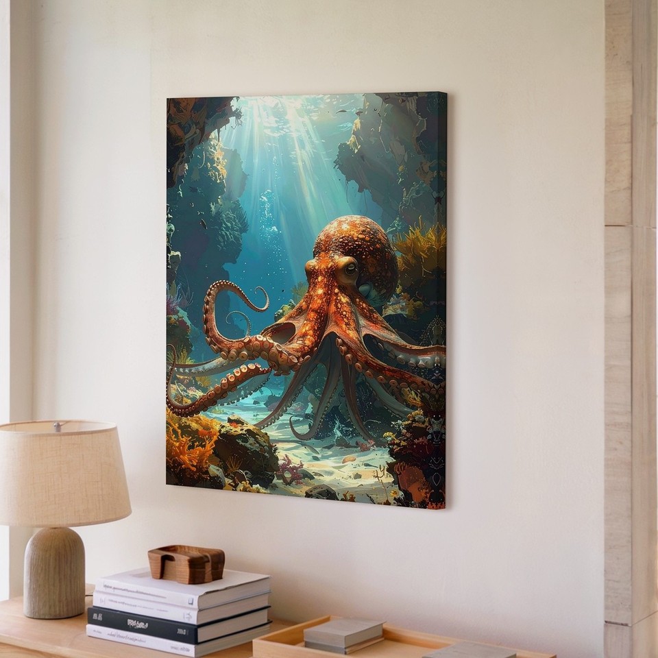Hyper-Realistic Octopus In Underwater Canyon Canvassunlit Ocean Art ...