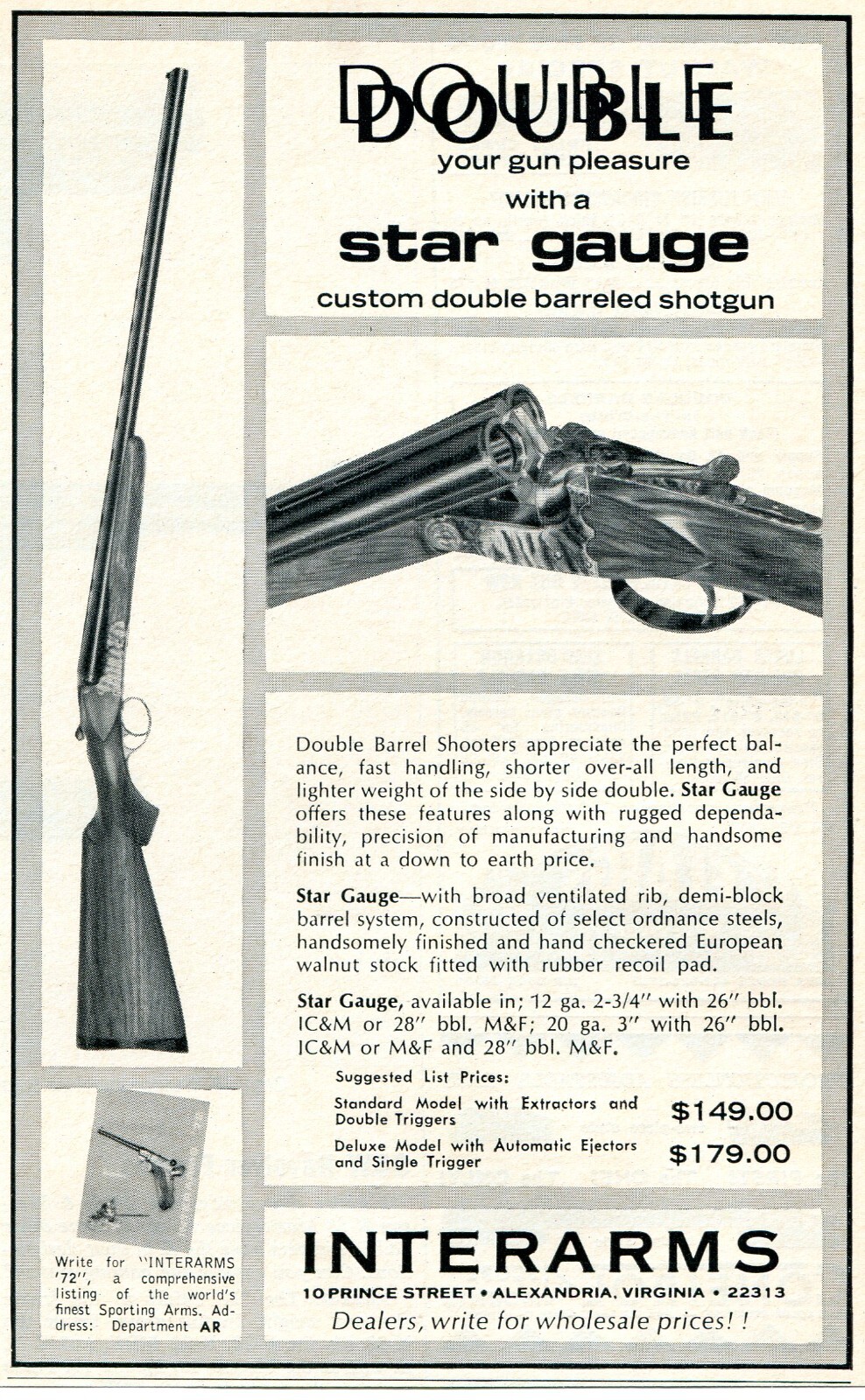 1972 small Print Ad of Interarms Star Gauge Double Barrel Shotgun | eBay