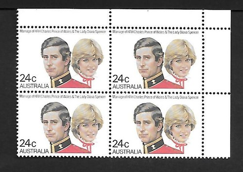 1981 Corner Block 4 stamps at 24cents each. Royal Wedding Charles ...