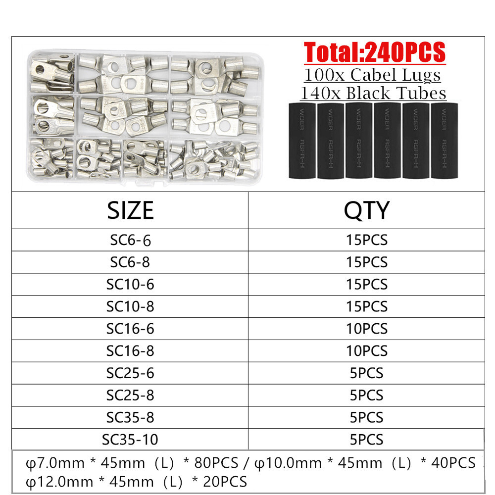 100X Assortment Car Auto Copper Ring Terminal Wire Crimp Connector ...