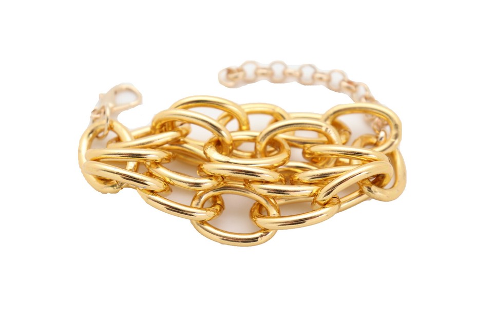 Women Gold Metal Chain Links 4 Strands Wrist Bracelet Punk Rocker Biker ...