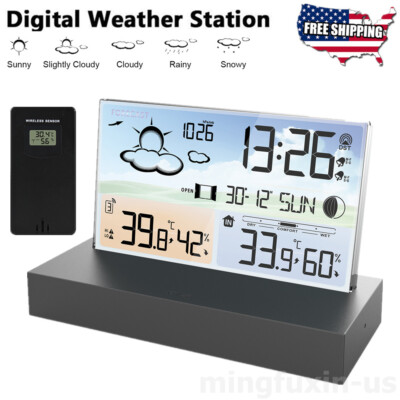 Digital LCD Indoor & Outdoor Weather Station Clock Calendar Thermometer ...