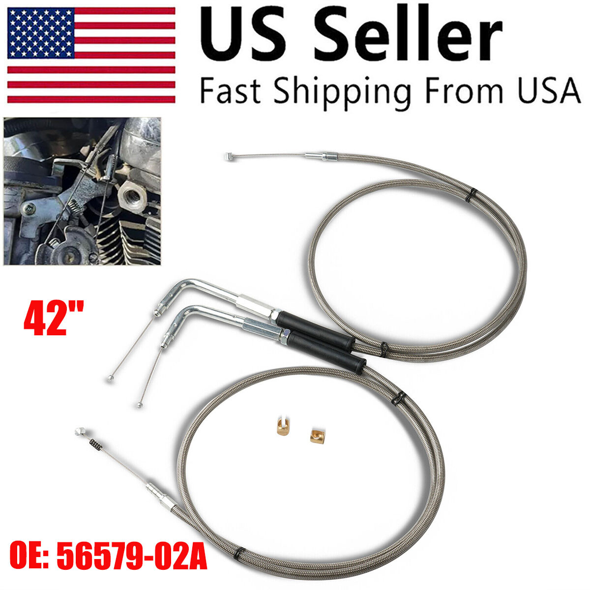 Stainless Steel Throttle and Idle Cable Set fits Harley Davidson 42 ...