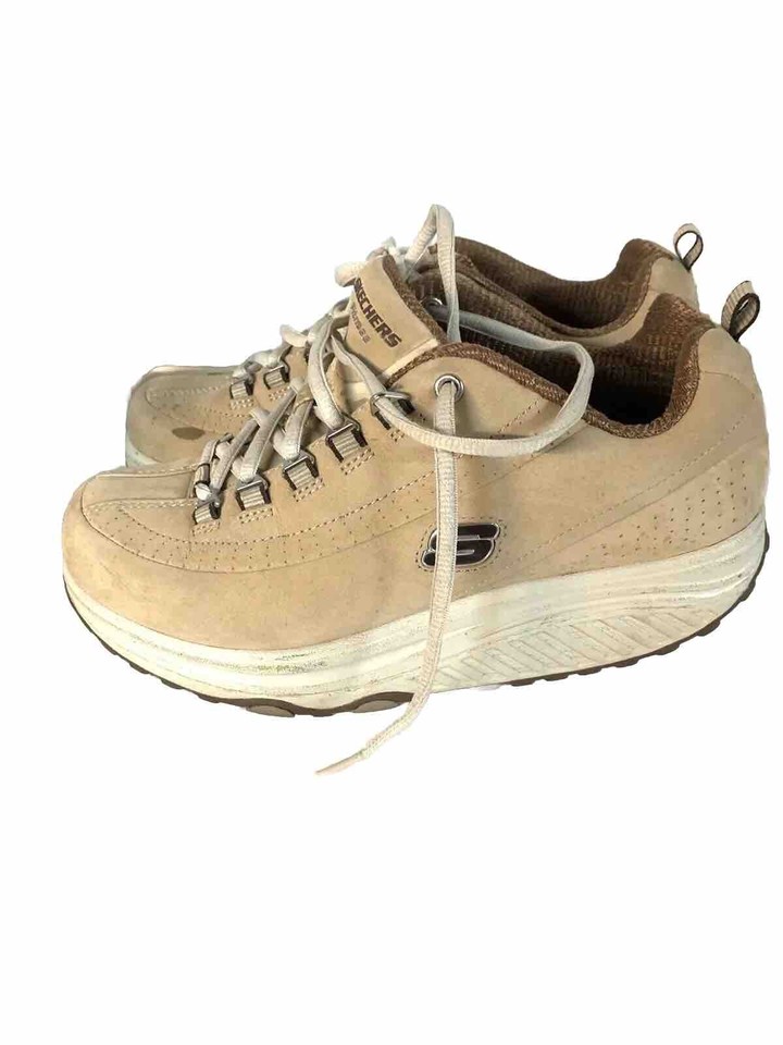 Sketchers Shape Ups Womens Size 7.5 Tan Suede Lace Up Curved Sole ...