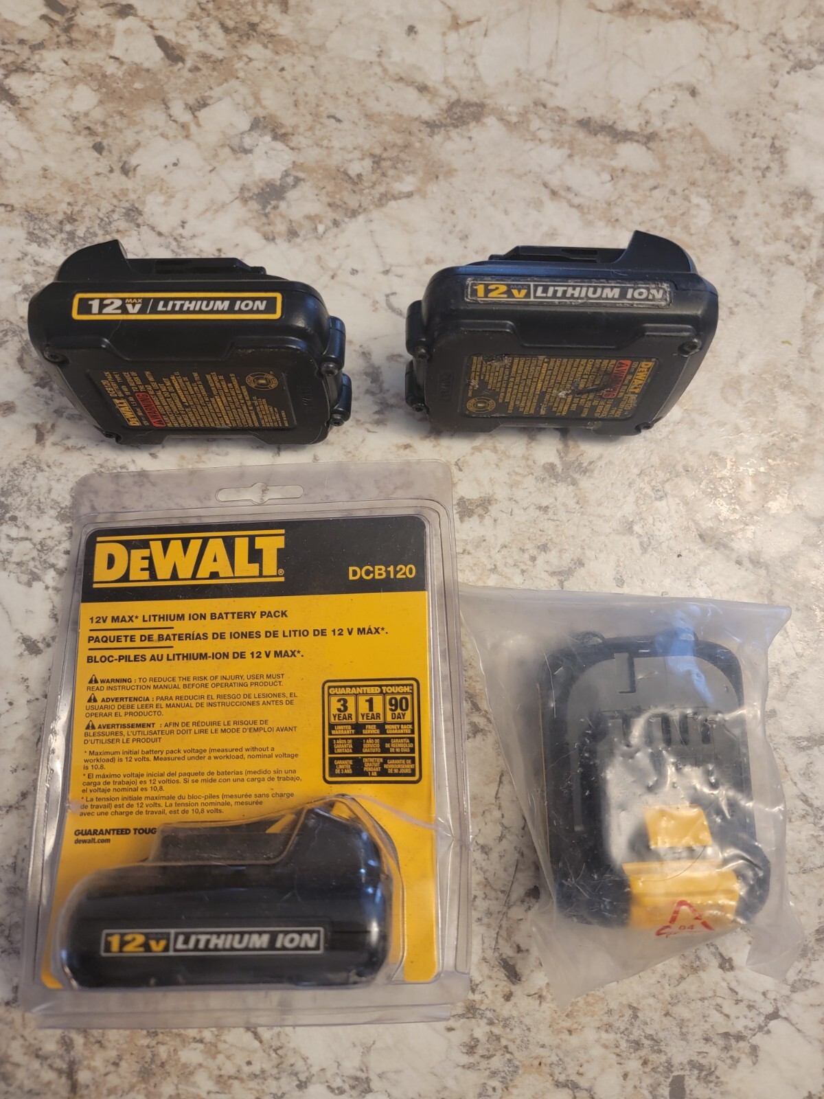 2 NEW 2 Used Genuine DEWALT DCB120 12V 12 VOLT MAX 1.5AH Lithium-Ion ...