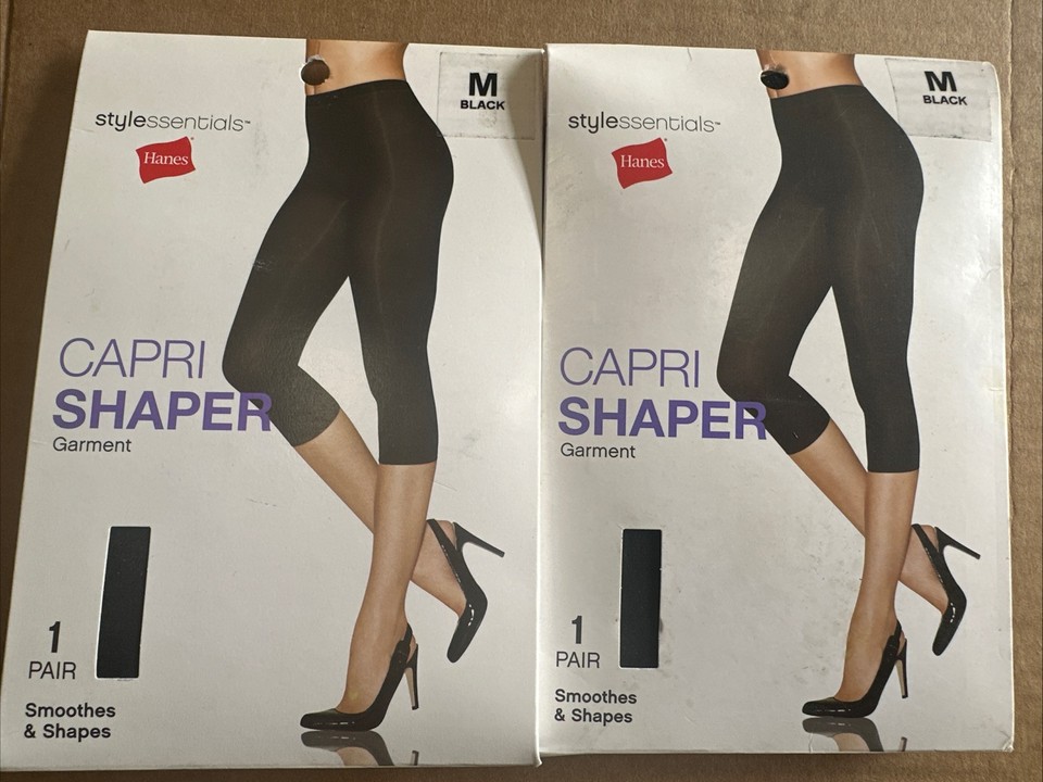 2 Pck HanesStylessentials Capri Shapewear Garment Black Size Med ...