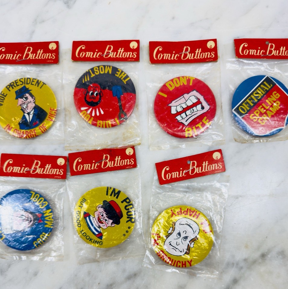 Vintage Comic Buttons Lot Original Sealed Packages 10 Pins Humor ...
