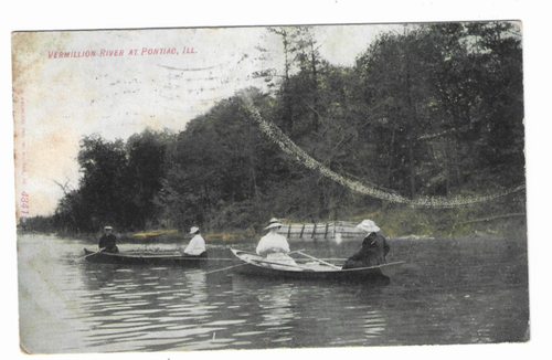 Pontiac Illinois, People Boating on the Vermillion River pm 1908 ...