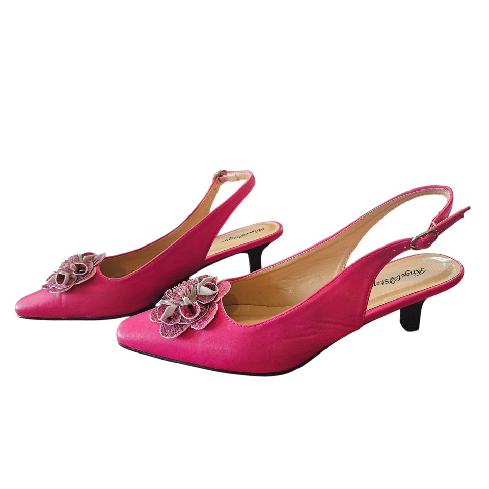 Angel Steps Women's Bright Pink Sling Back Pointed Toe Kitten Heel ...