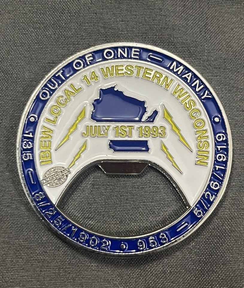 IBEW Local 14 Challenge Coin Iowa Fall Creek Wisconsin Bottle Opener | eBay
