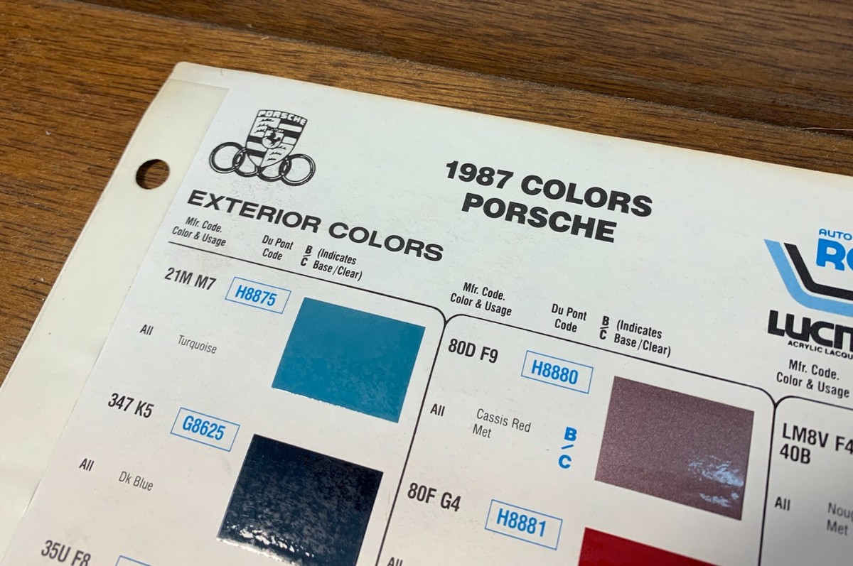 Porsche Paint Color Chart Porsche Paint Chart Color Reference