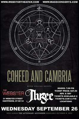 COHEED AND CAMBRIA 2012 HARTFORD, CT TOUR CONCERT POSTER- Progressive ...