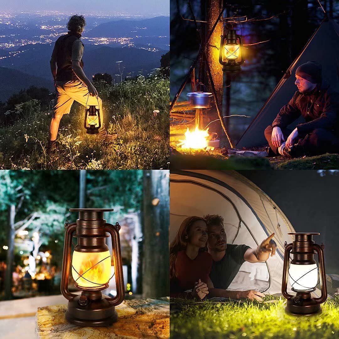 2PCS Led Vintage Solar Powered Realistic Flicker Flame Lantern w/Remote ...