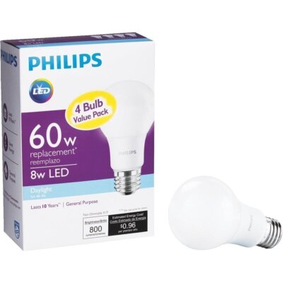 Philips 4Pk 8W A19 Led Dl Bulb | eBay