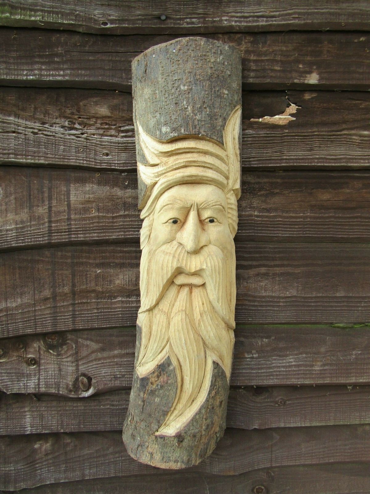 Fair Trade Hand Carved Wooden Green Man Half Tree Trunk Stump Log ...