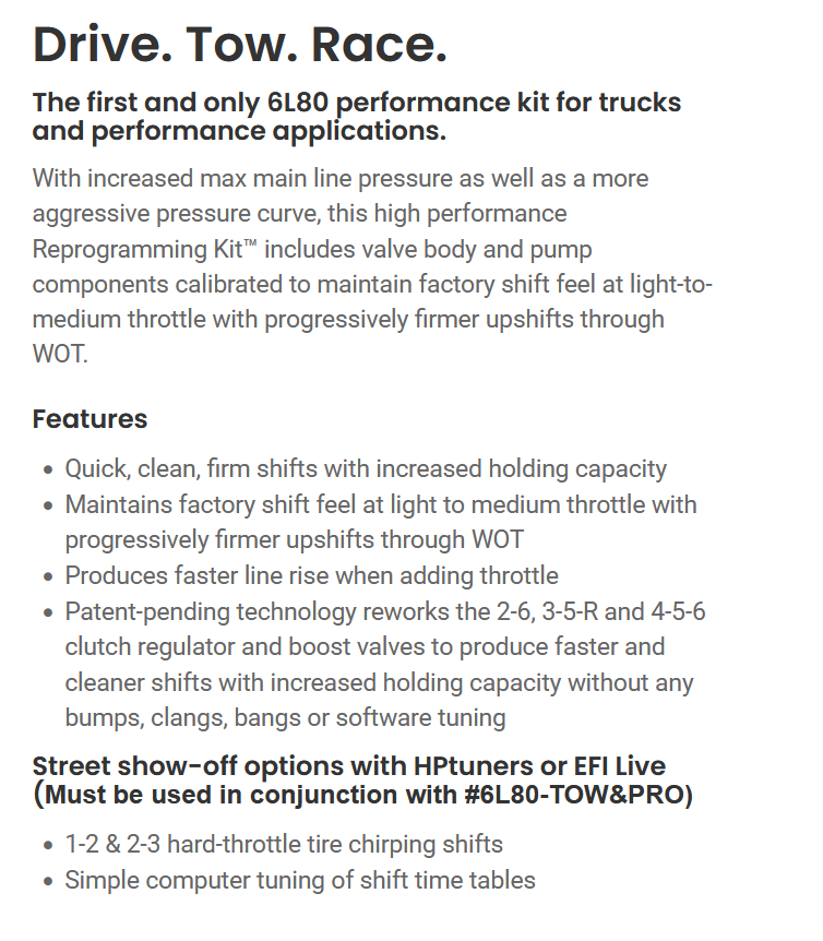 6L45-6L50-6L80-6L90 Valve Body Reprogramming Shift Kit TransGo 6L80-TOW ...