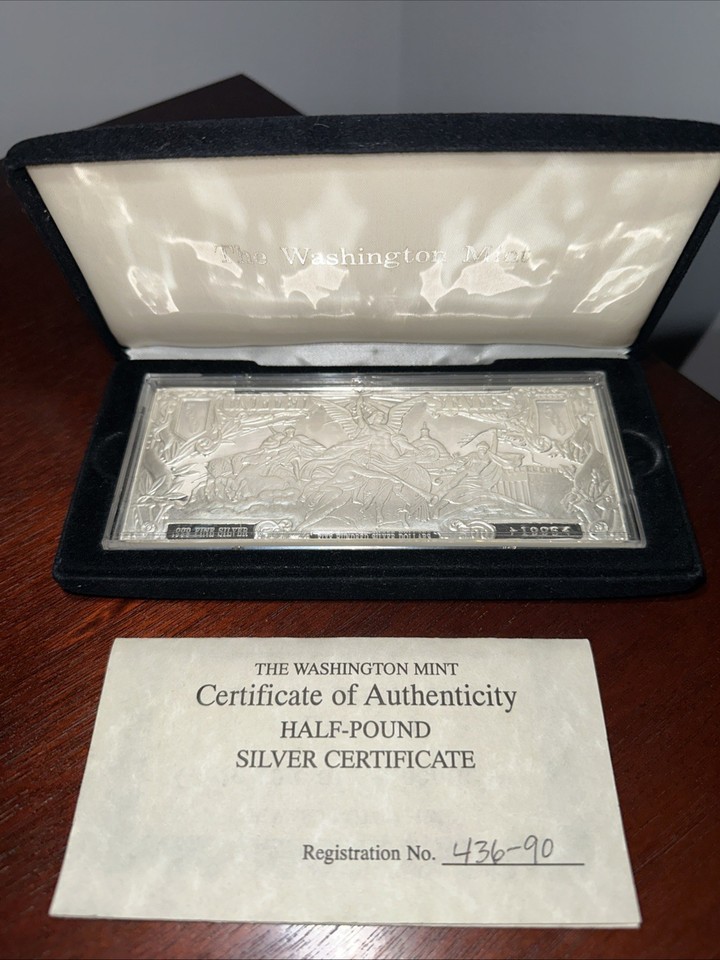 Vintage 1996 $500 Half Pound 8 troy oz .999 Pure silver bar Washington ...