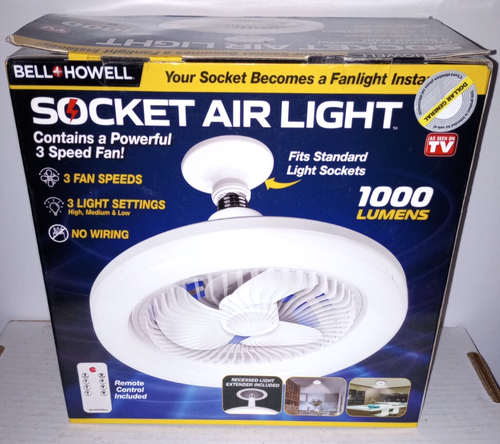 Bell+Howell Socket Air Light and Fan w/ Remote - 3 Fan Speeds & 3 Light ...