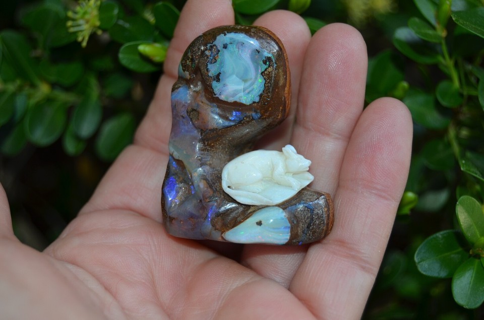 Black Boulder Opal & Australian Opal Carved Mouse Netsuke Figure | eBay