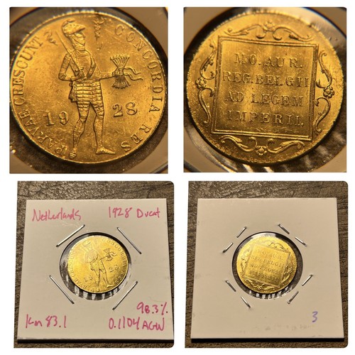 1928 Netherlands 1 Ducat Standing Knight 3.49g Gold AU/XF - Beautiful ...