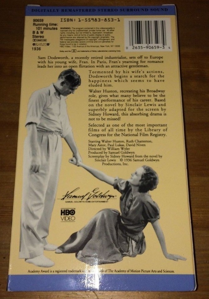 DODSWORTH (1936) - Walter Huston, Ruth Chatterton - VHS + FREE DVD | eBay