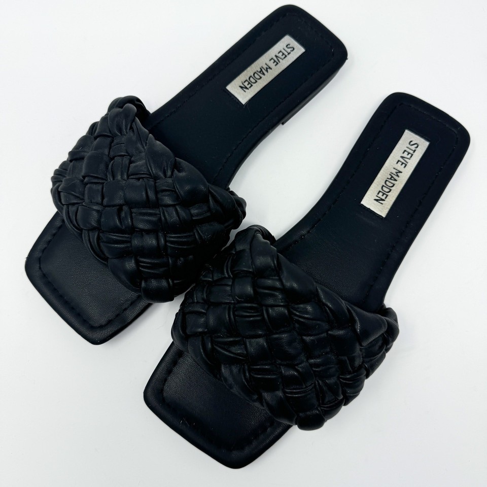 Steve Madden Mora Black Woven Slides | eBay