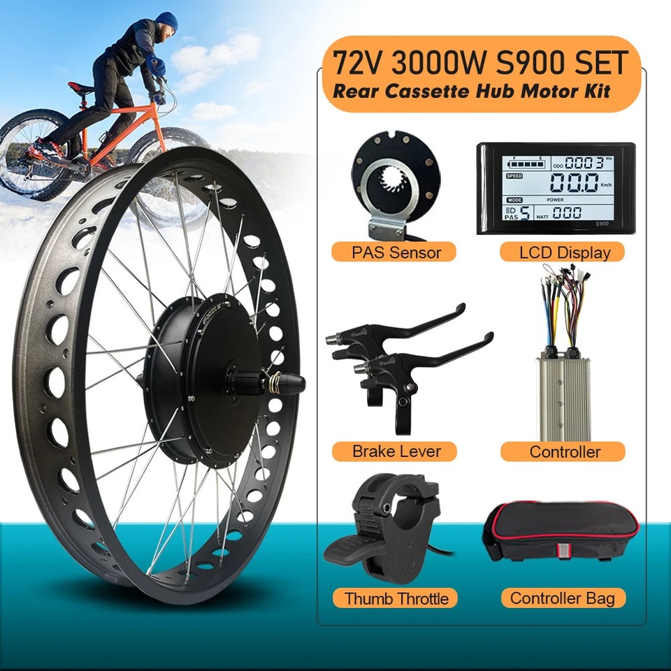 72V 3000W Snow Ebike Conversion Kit Rear Wheel Hub Motor Dropout 170mm ...