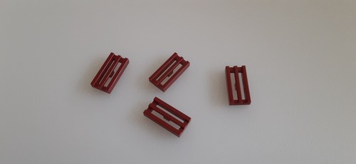 Lego Parts-Tile, Modified 1x2 Grille Bottom Groove (#2412b)-Dark Red-(4 ...