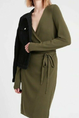 NWT! Banana Republic $140 Cypress Green Netta Ribbed Sweater Wrap Shift ...