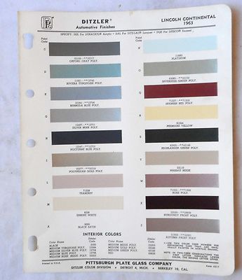 1963 LINCOLN PPG COLOR PAINT CHIP CHART ALL MODELS ORIGINAL | eBay